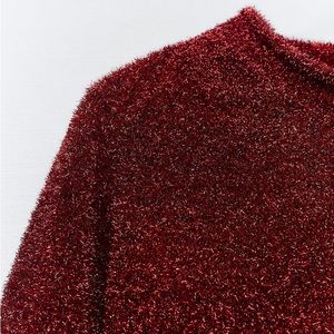 Zara | Sweaters | Zara Red Tinsel Sweater With Open Back | Poshmark